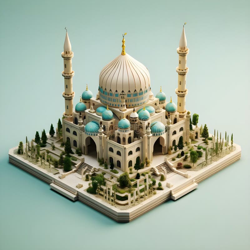 Islamic Mosque in Isometric View, 3d Render Illustration Stock ...