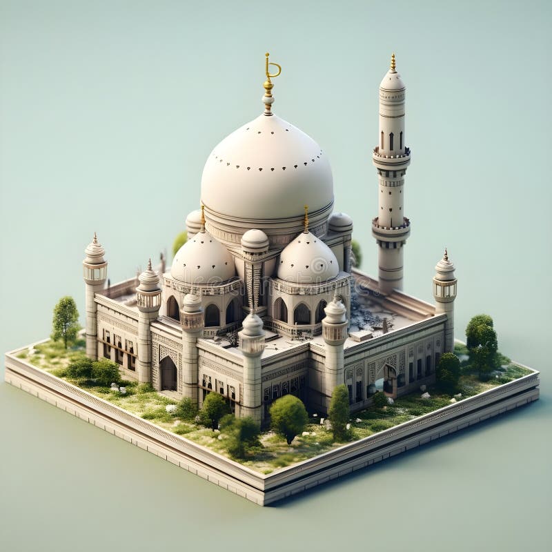 Islamic Mosque in Isometric View, 3d Render Illustration Stock ...