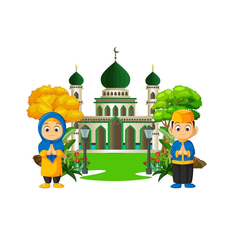 Islamic Mosque with Two Kids Cartoon Stock Vector - Illustration of ...