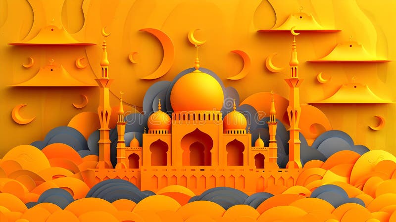 Islamic Paper Cut Design for Hari Raya Haji with Crescent Moons and ...