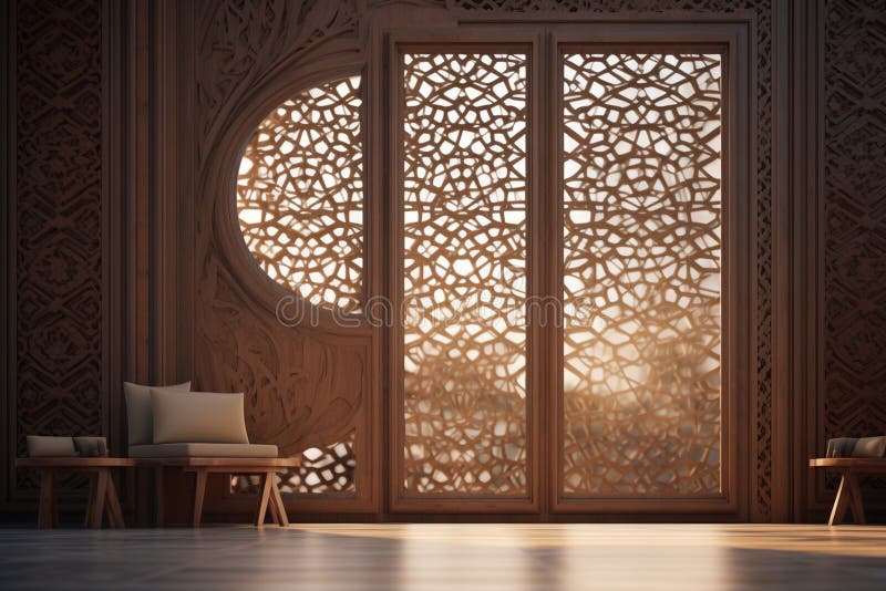 Islamic Pattern on a Decorative Wooden Screen. Generative Ai Stock ...