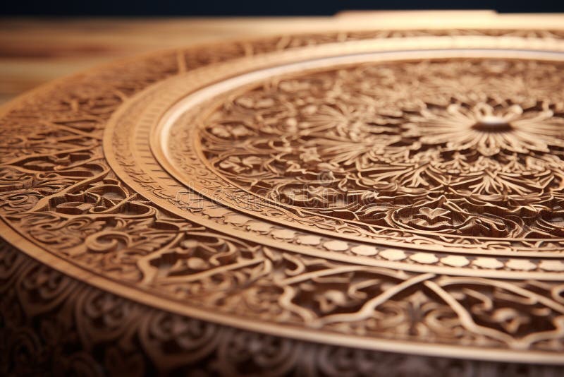 Islamic Pattern Engraved on a Wooden Tabletop. Generative Ai Stock ...