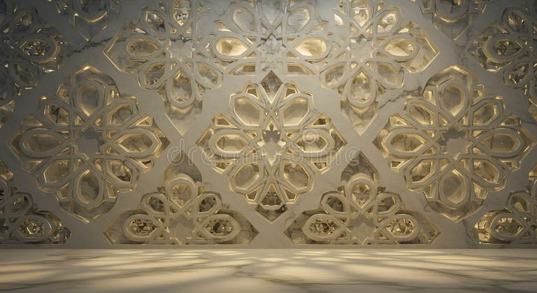 Islamic Pattern Wall with Light and Marble Floor Stock Illustration ...