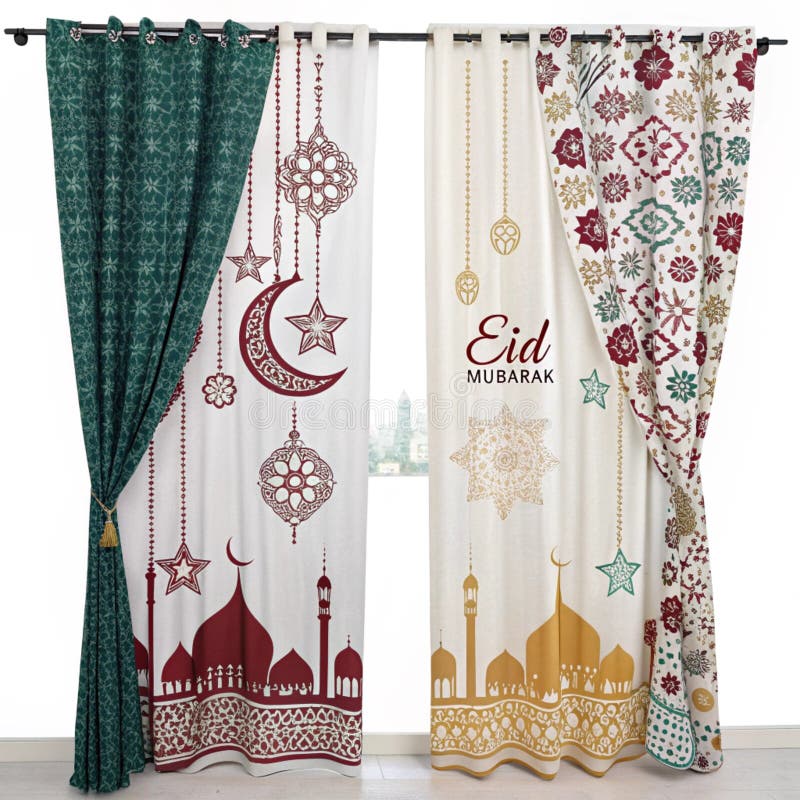 Islamic Patterned Eid Mubarak Curtains Isolated on White Background ...