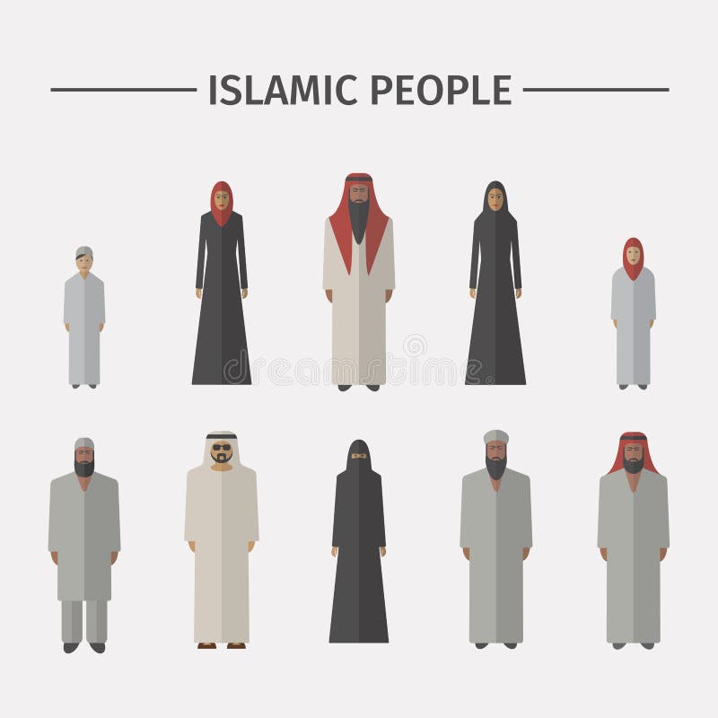 Islamic People. Flat Icon Set Stock Vector - Illustration of dress ...
