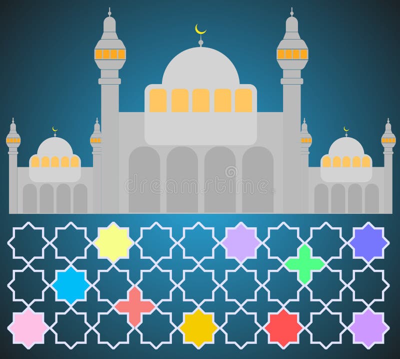 Colorful Mosque Vector with Arabic Patterns Stock Vector - Illustration ...