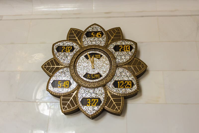 Islamic Prayer Time Clock Inside Sheikh Zayed Mosque Stock Image ...