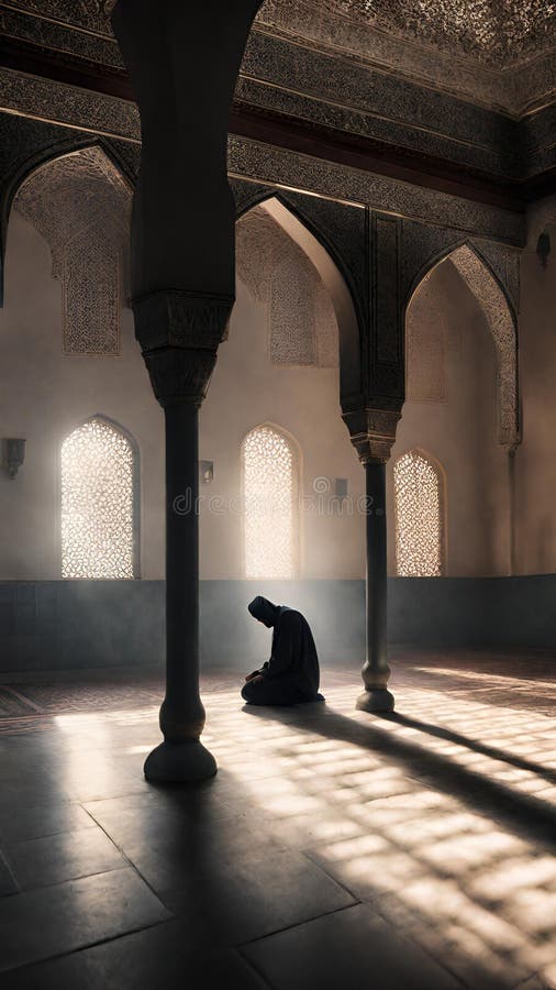 Muslim Praying in a Mosque Alone Stock Illustration - Illustration of ...