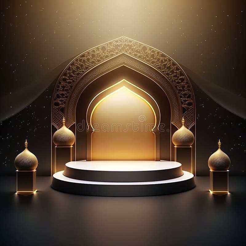 Islamic Ramadan Golden Background with a Beautiful Podium Stage. Ai ...