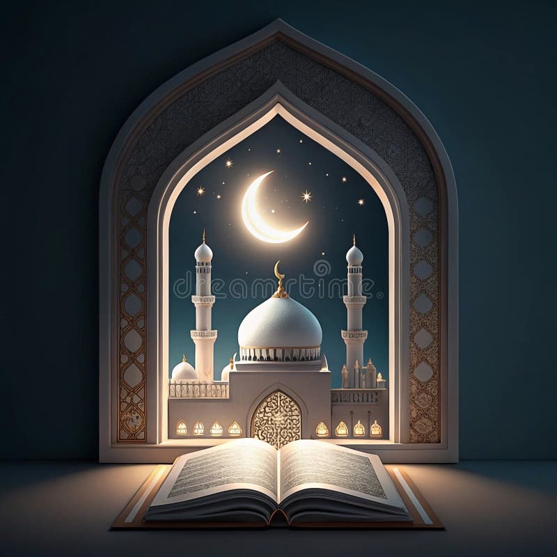 Islamic Religious Art, Illuminated Mosque, Open Book Stock Image ...