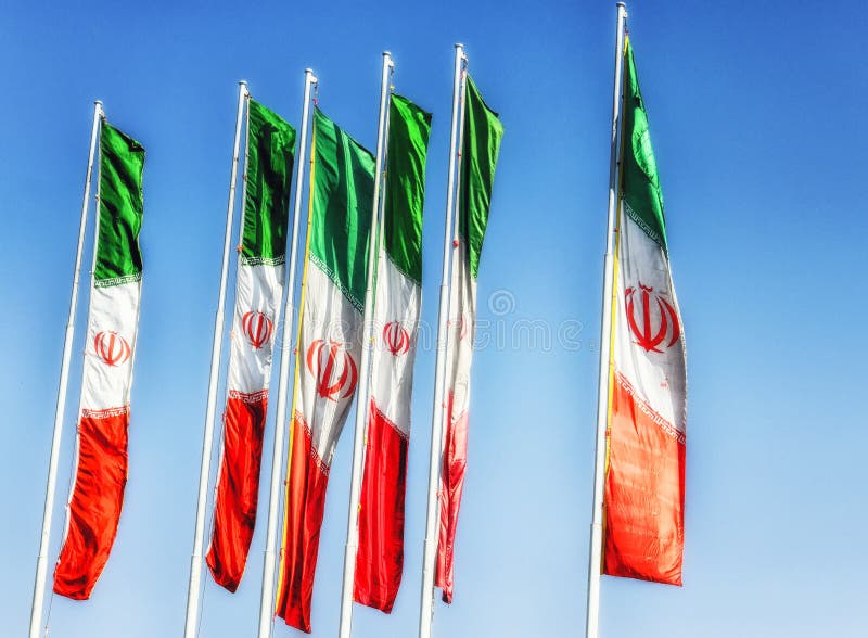 Islamic Republic of Iran Flags Waving in the Wind Stock Image - Image ...