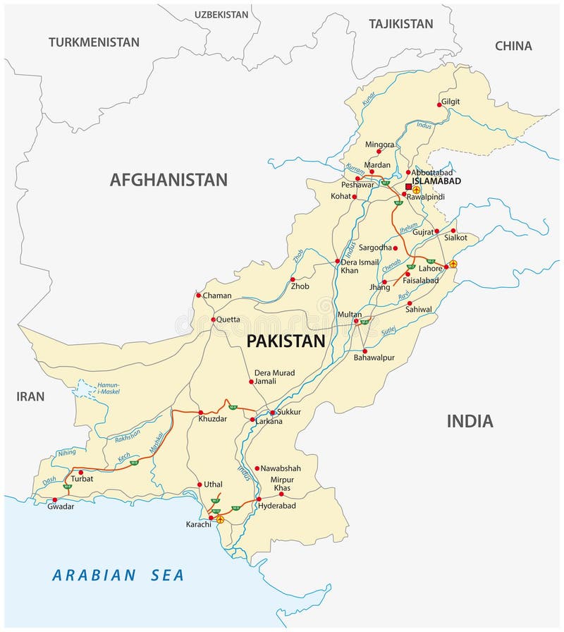 Islamic Republic of Pakistan Road Vector Map Stock Vector ...