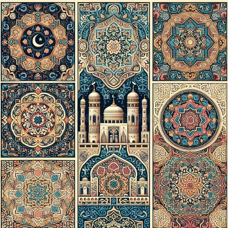 Islamic Seamless Pattern with Arabic and Islamic Ornament Big Set ...