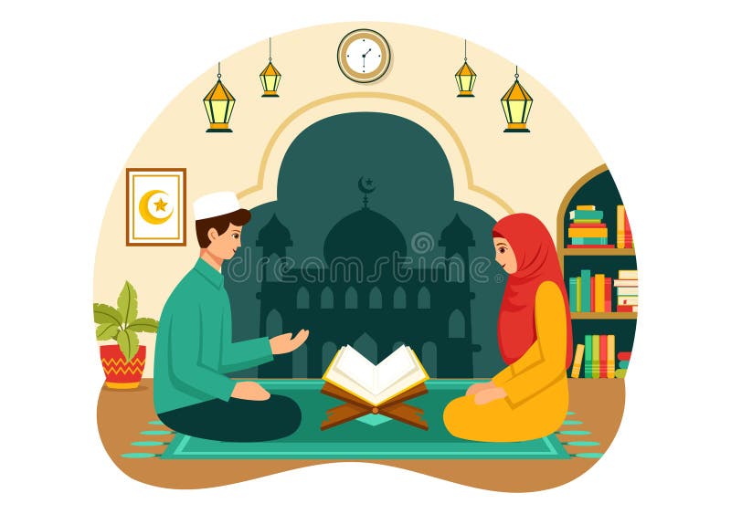 Islamic Social Center Vector Illustration Featuring Mosques ...