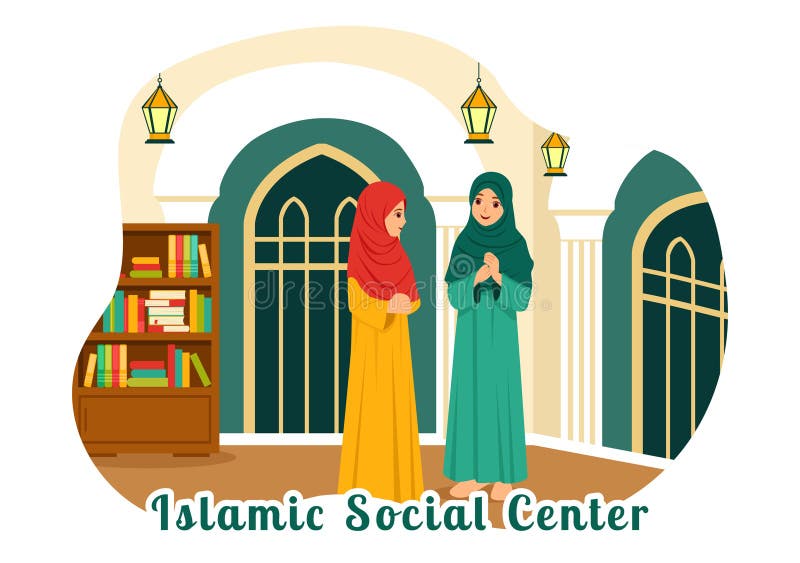 Islamic Social Center Vector Illustration Featuring Mosques ...