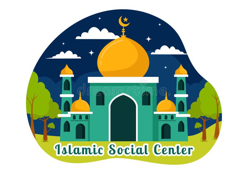 Islamic Social Center Vector Illustration Featuring Mosques ...