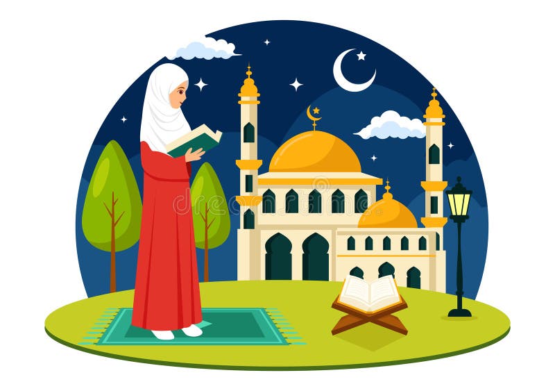 Islamic Social Center Vector Illustration Featuring Mosques ...