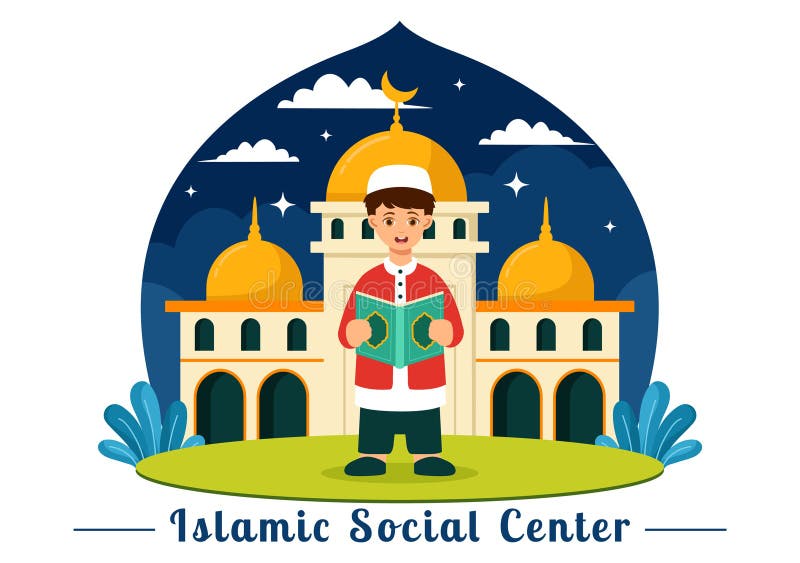 Islamic Social Center Vector Illustration Featuring Mosques ...