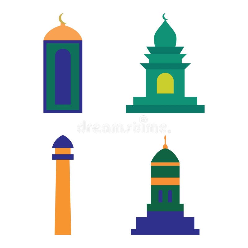 Islamic Symbol Elements Set of Mosque Dome Minaret Tower Building ...