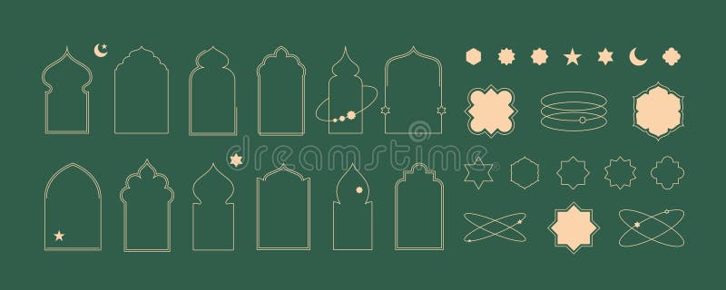 Islamic Window Frame Shapes with Star and Moon Elements Illustrations ...
