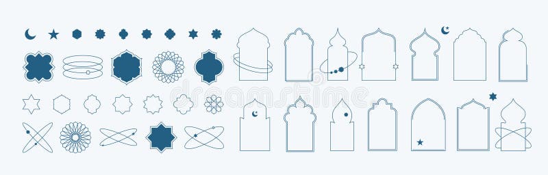 Islamic Window Frame Shapes with Star and Moon Elements Illustrations ...