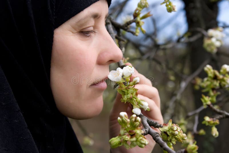 Islamic Woman Spring Blossom Stock Photo - Image of bloom, nature: 13729174
