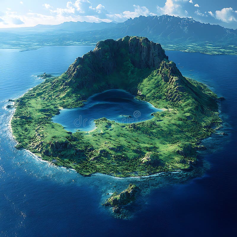 Island with an Active Volcano Stock Illustration - Illustration of ...