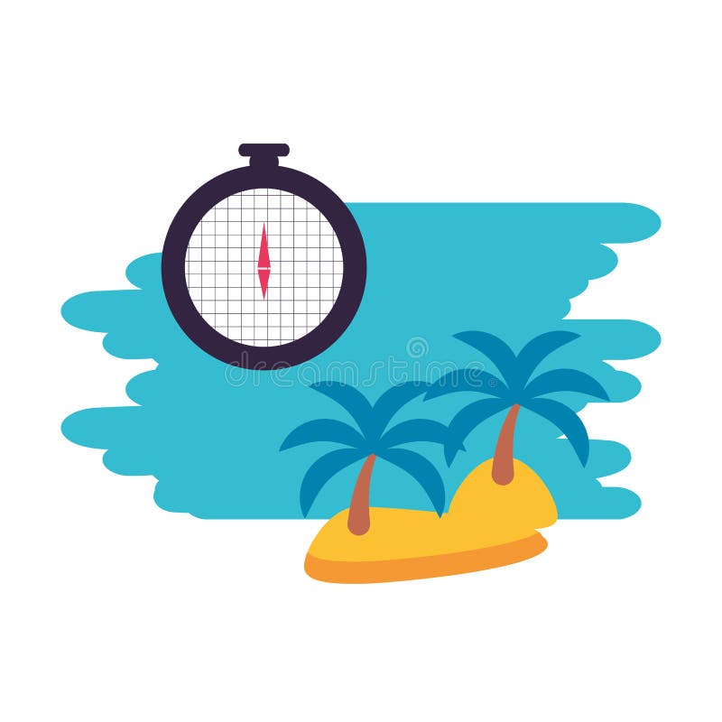 Island Beach with Compass Guide Stock Illustration - Illustration of ...