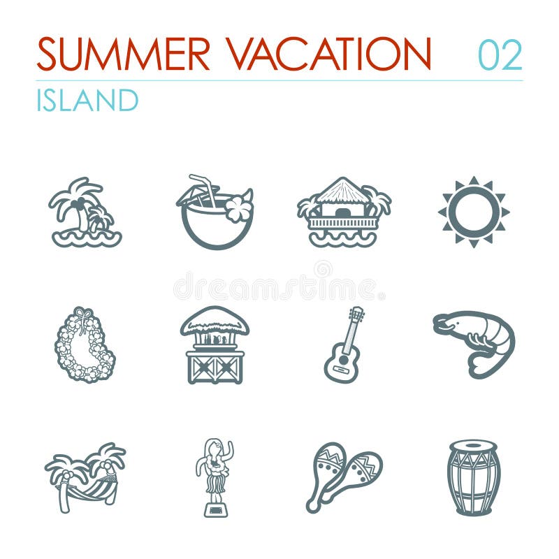 Island Beach Icon Set. Summer. Vacation Stock Vector - Illustration of ...
