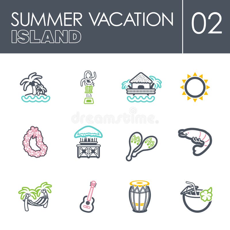 Island Beach Icon Set. Summer. Vacation Stock Vector - Illustration of ...