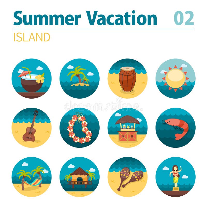 Island Beach Icon Set. Summer. Vacation Stock Vector - Illustration of ...