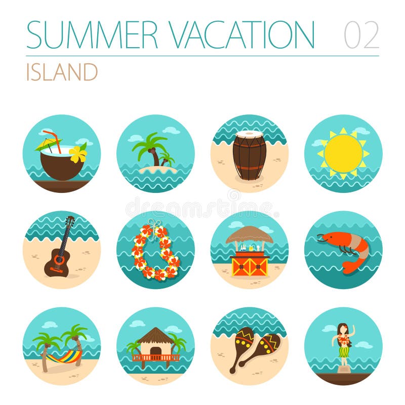 Island Beach Icon Set. Summer. Vacation Stock Vector - Illustration of ...