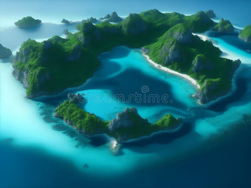 Island from Bird Eyes View, Generative AI Illustration Stock ...