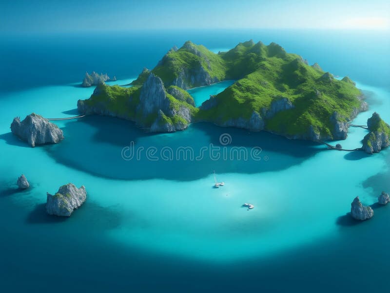 Island from Bird Eyes View, Generative AI Illustration Stock ...