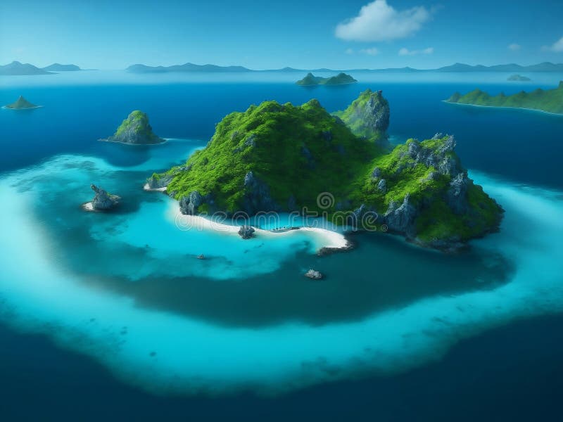Island from Bird Eyes View, Generative AI Illustration Stock ...