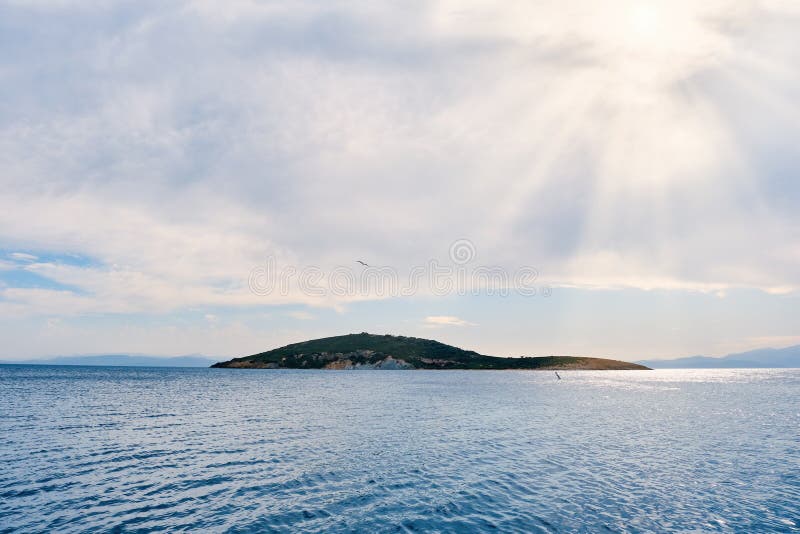 Island, Blue Sea, Sky and Clouds in AyvalÄ±k, Turkey Stock Image ...