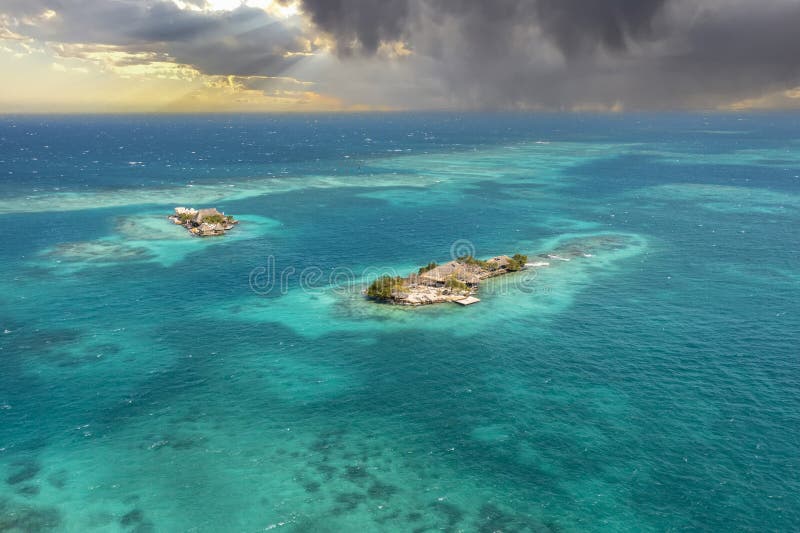 Island Bungalow Open Ocean Aerial View with Epic Sky Stock Image ...