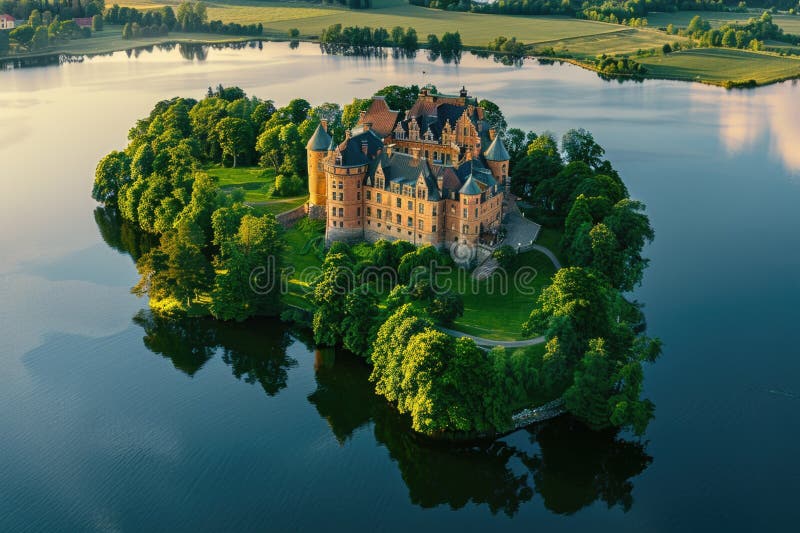 Island Castle Lake stock photo. Image of boat, peaceful - 375303250