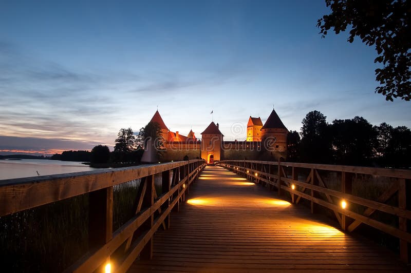 Island Castle at Night, Trakai, Lithuania, Vilnius Stock Image - Image ...