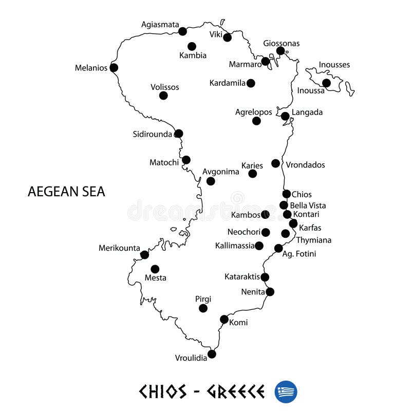 Island of Chios in Greece White Map Illustration Stock Vector ...