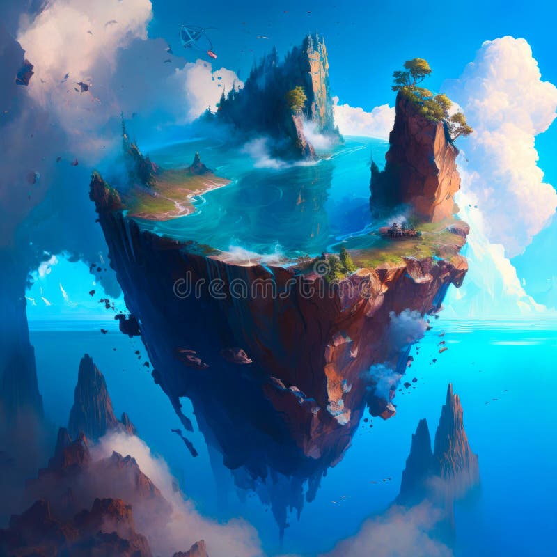An Island Floating in the Sky with Clouds. Generative AI Stock ...