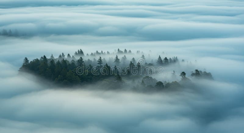 Island Forest Emerging from Cloudscape Stock Illustration ...