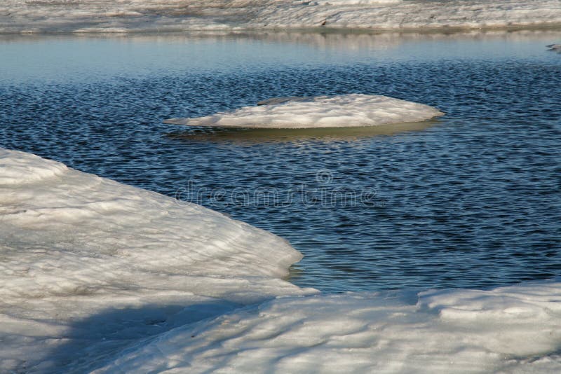 The Island of Ice in a Large Puddle. Stock Photo - Image of melting ...