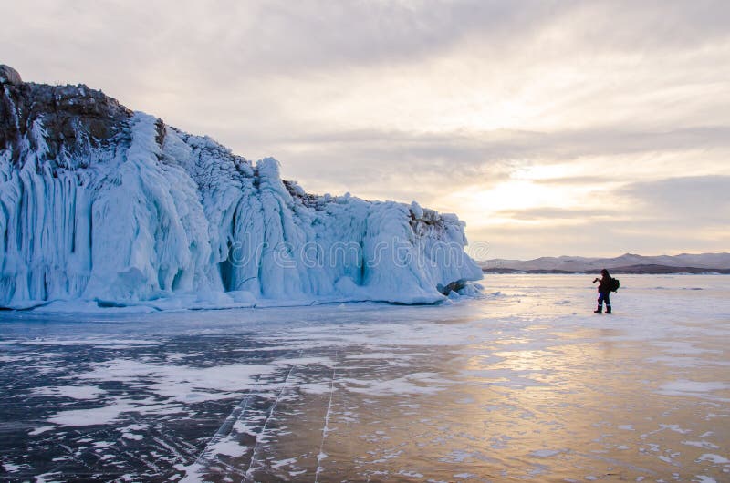 Island Icebound Lake Baikal Stock Photo - Image of skates, cloud: 136956082