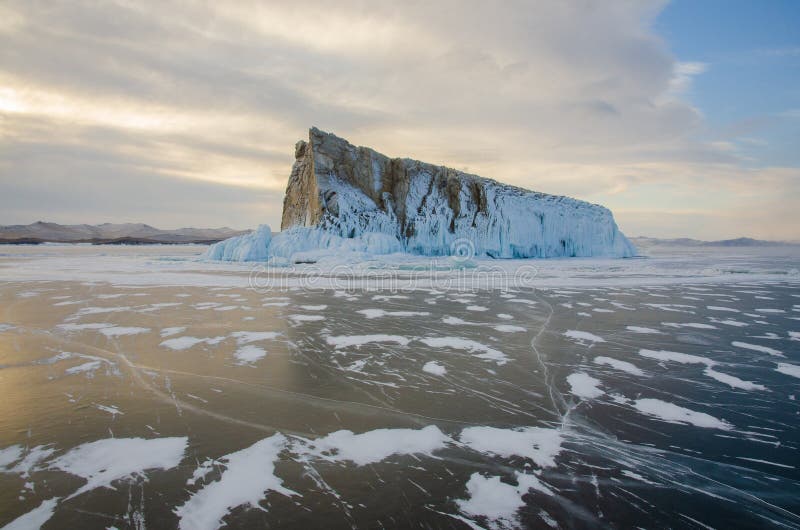 Island Icebound Lake Baikal Stock Photo - Image of cloud, winter: 136956090