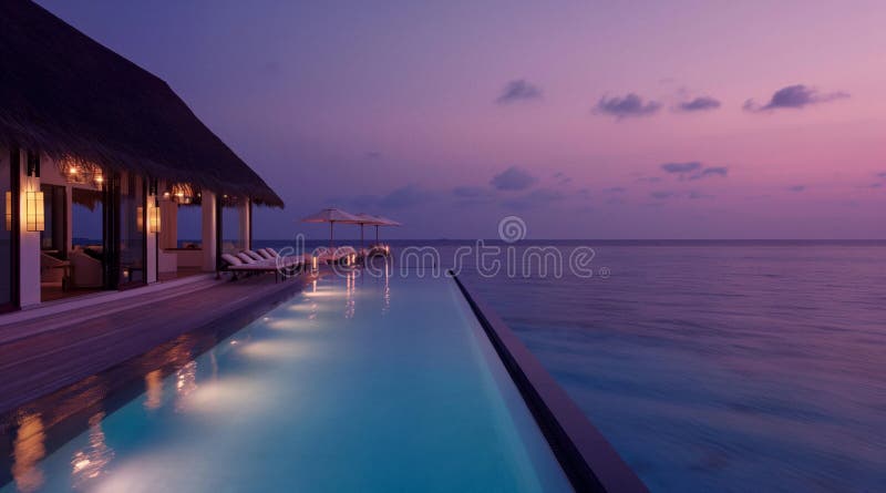 Island Intimacy Luxurious Beachfront Villa at Sunset with Infinity Pool ...