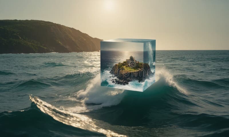 The Island with Its Ruins is Enclosed in a Transparent Cube by the ...