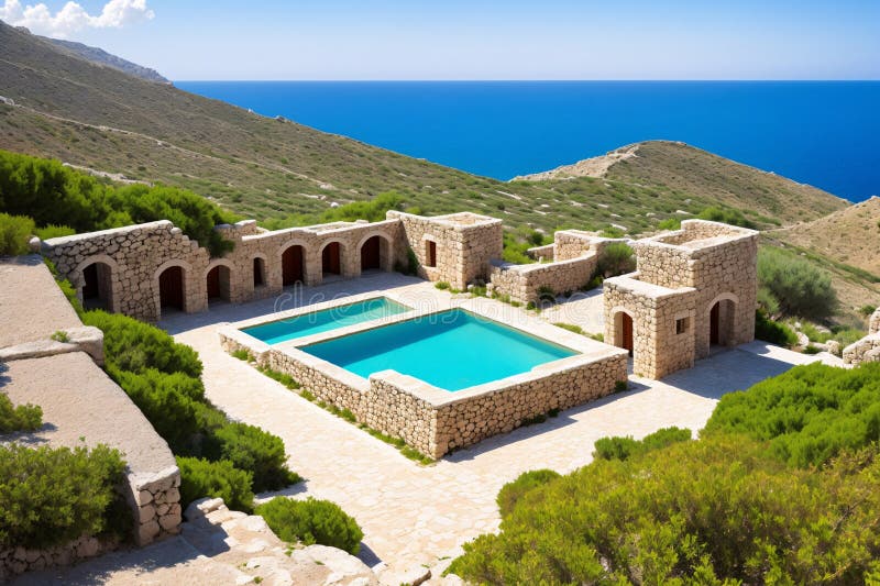 The Island Karpathos Has Stone, View and Staires. Stock Illustration ...