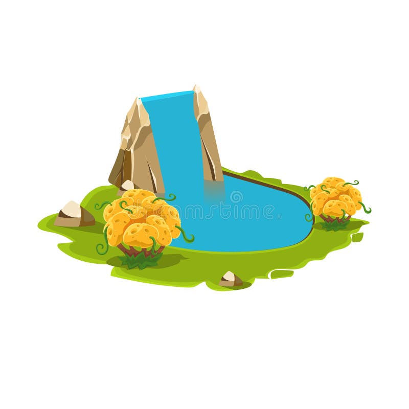 Island with a Lake and Waterfall. Vector Illustration Stock Vector ...