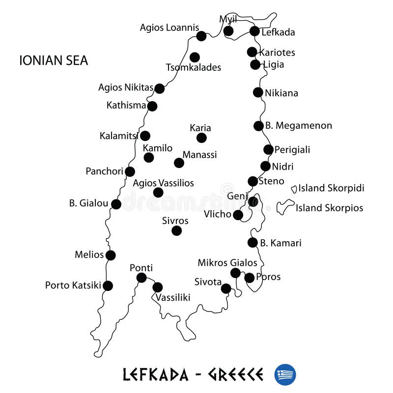 Island of Lefkada in Greece White Map Illustration Stock Vector ...